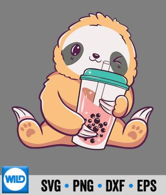 Sloth SVG, Boba Slothn Girl Boba Tea Bubble Kawaii Anime SVG Cut File ...