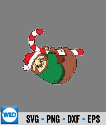 Sloth Christmas SVG, Sloth Hannging Candy Cane Christmas Pajama SVG Cut ...