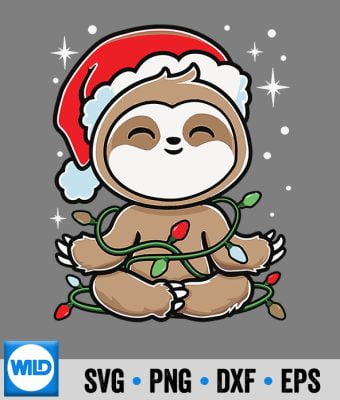 Sloth Christmas SVG, Sloth Christmas Tree Lights Kawaii Sloth Adorable ...