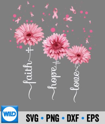Cancer Ribbon SVG, Faith Hope Love Pink Ribbon Daisy Flower Breast ...