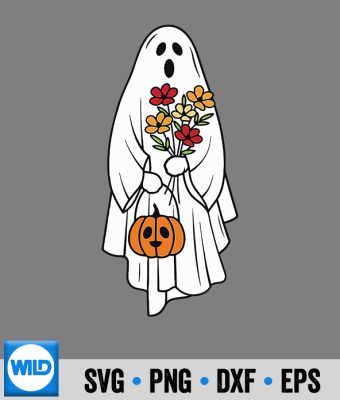 Spooky SVG, Cute Ghost Holding Pumpkin Flower Halloween Spooky Season ...