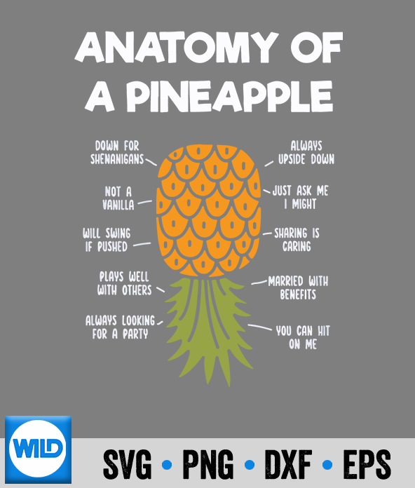 Pineapple SVG, Anatomy Of A Pineapple Swinger Upside Down Pineapple SVG ...