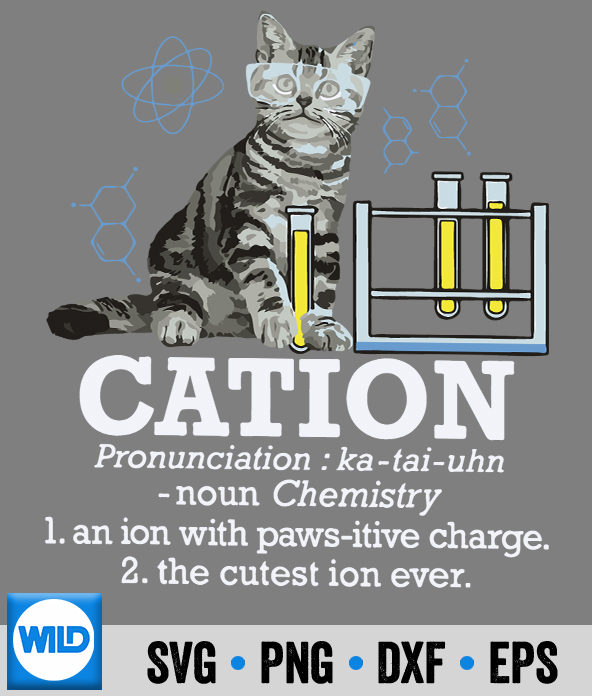 Chemistry SVG, Cation Chemistry Humor Science Teacher Cat Pun SVG - WildSvg