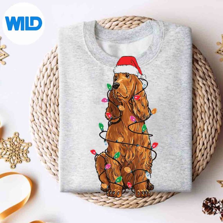 Cocker Spaniel SVG, Christmas Cocker Spaniel Santa Hat Dog Xmas Lights ...