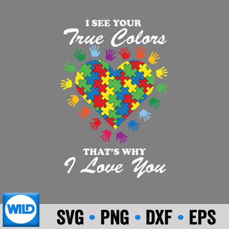 Autism SVG, True Colors Heart Puzzle Cool Autism Awareness SVG - WildSvg