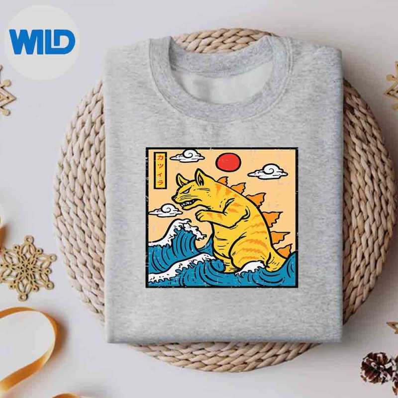Cat Catzilla SVG, Cat Catzilla Japanese Wave Art SVG - WildSvg