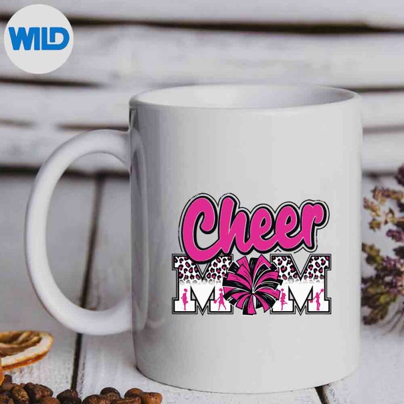 Cheer Mom SVG, Cheer Mom Hot Pink Black Leopard Letters Cheer Pom Poms ...
