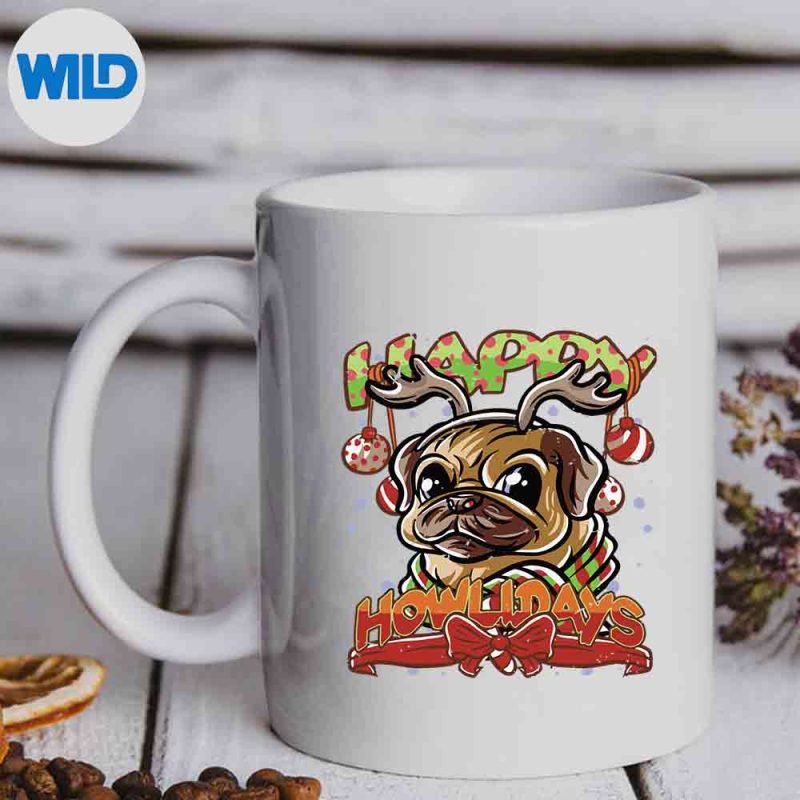 Pug Reindeer Christmas SVG, Happy Howlidays Pug Reindeer Dog Christmas ...