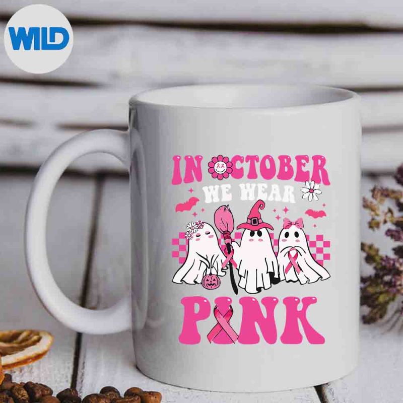 Groovy Wear Pink SVG, Groovy Wear Pink Breast Cancer Warrior Cute Ghost ...