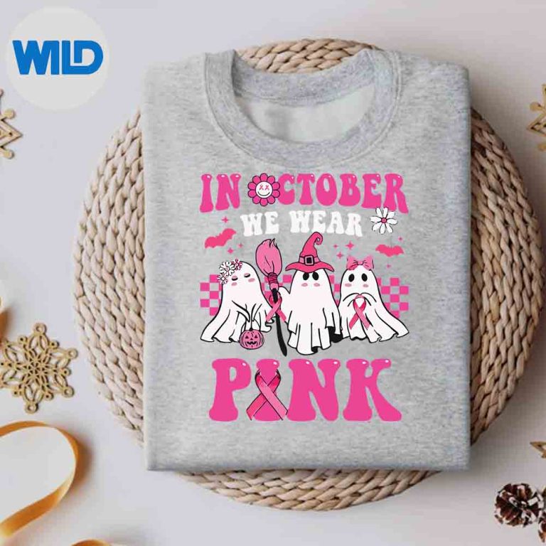 Groovy Wear Pink SVG, Groovy Wear Pink Breast Cancer Warrior Cute Ghost ...