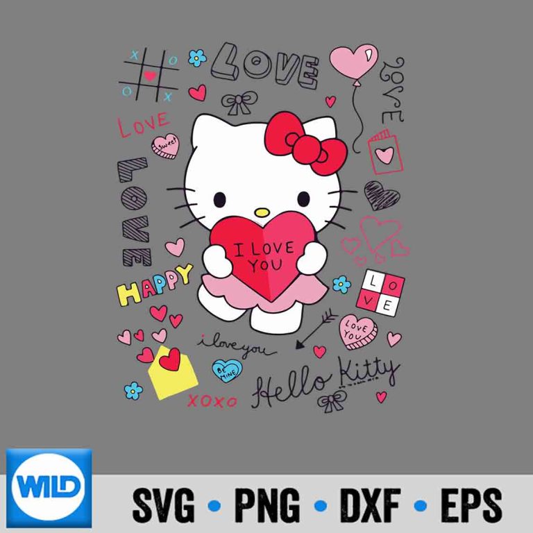 Valentines Day SVG, Hello Kitty Love Notes Valentine SVG - WildSvg