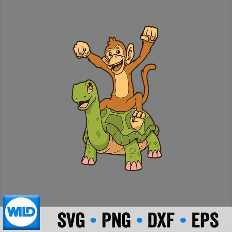 Turtle SVG, Comic Monkey Sitting On Turtle SVG - WildSvg