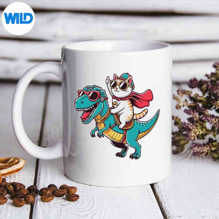 Cat SVG, Cat Riding Dinosaur Hawaiian Cat Riding T Rex Kitten SVG - WildSvg