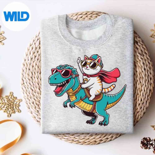 Cat SVG, Cat Riding Dinosaur Hawaiian Cat Riding T Rex Kitten SVG - WildSvg