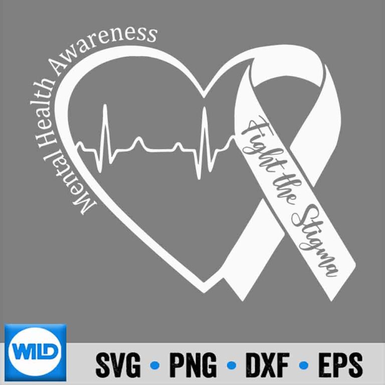 Mental Health SVG, Mental Health Awareness Heart Fight The Stigma Green Ribbon Happy Vintage SVG ...