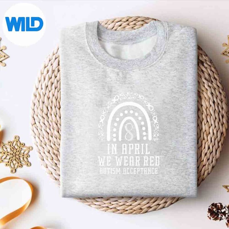 Rainbow In April We Wear Red Autism Awareness Acceptance Silhouette SVG ...