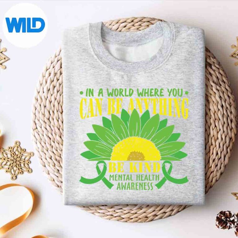 Mental Health SVG, Tal Health Awareness Be Kind Green Ribbon Sunflower SVG - WildSvg