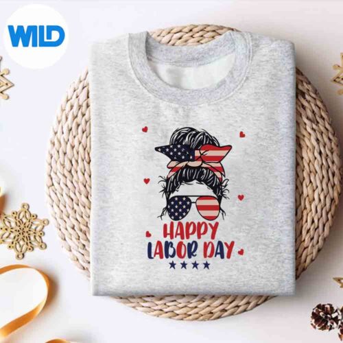Labor Day SVG, Messy Bun American Flag Labor Day Woman Usa Vintage ...