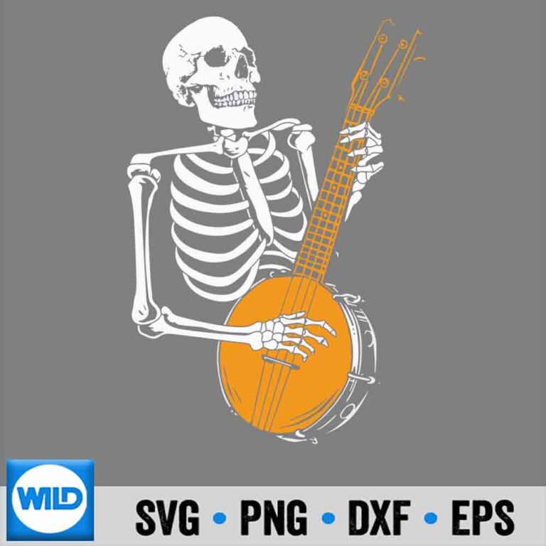 Skeleton SVG, Banjo Lover Skeleton Playing Banjo Halloween SVG - WildSvg
