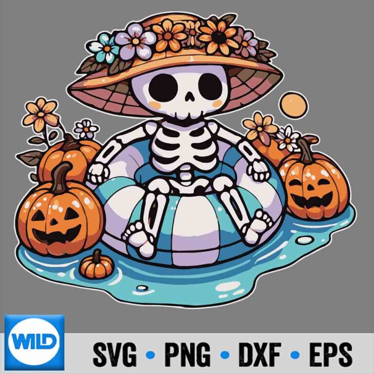 Skeleton SVG, Cute Skeleton Summer Pool Hat Skeleton SVG - WildSvg