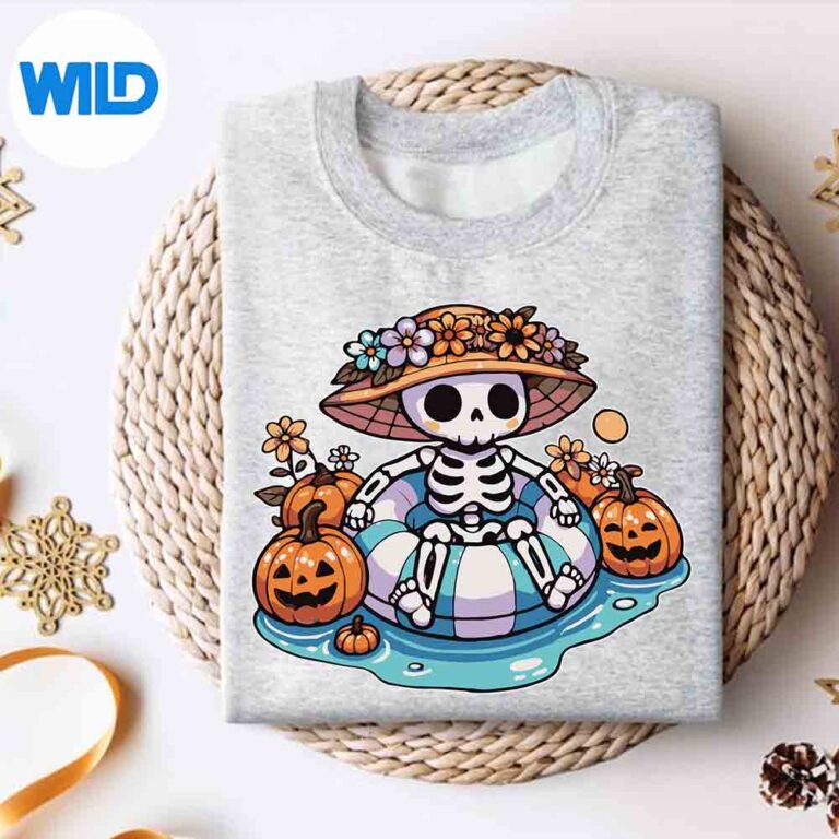 Skeleton SVG, Cute Skeleton Summer Pool Hat Skeleton SVG - WildSvg