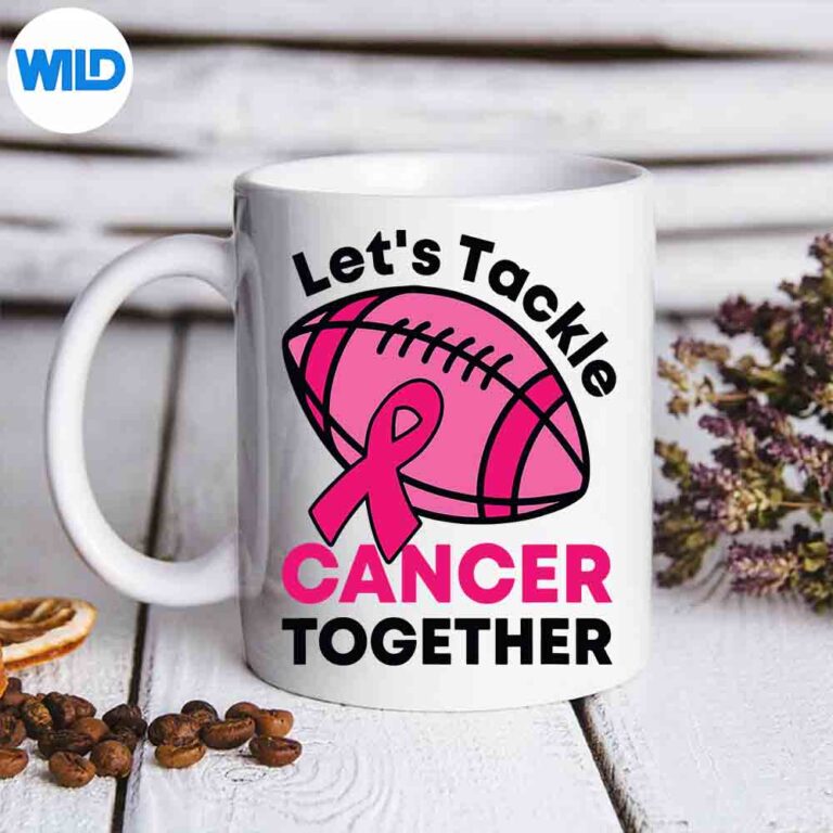 Cancer Ribbon SVG, Lets Tackle Cancer Together Football Breast Cancer ...