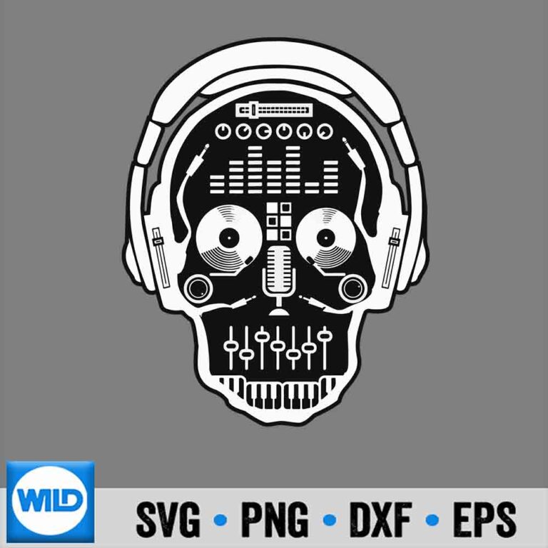 Skull SVG, Sugarskull Dj Table Skull Disc Jockey Headphones SVG - WildSvg