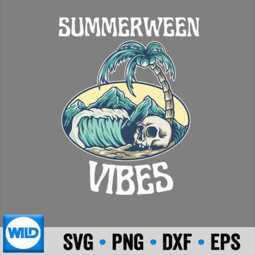 Skeleton SVG, Summerween Vibes Beach Vacation Summer Skull Waves SVG ...
