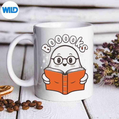 Ghost SVG, Cute Ghost Reading Books Booooks Halloween SVG - WildSvg