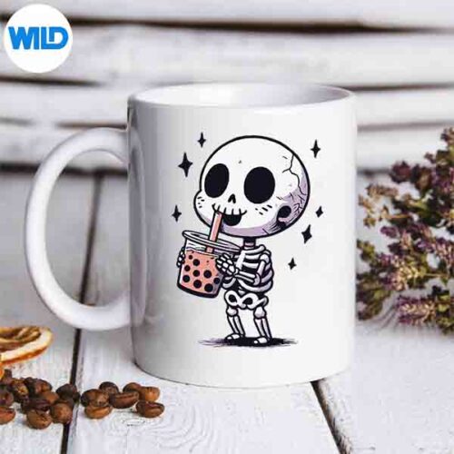 Skeleton Boba Tea SVG, Kawaii Skeleton Sipping Bubble Boba Tea Cute ...