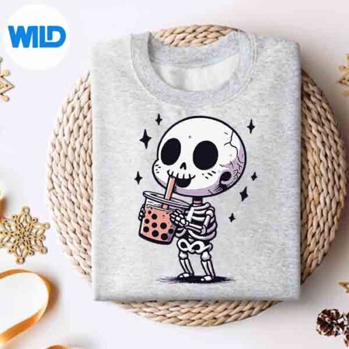 Skeleton Boba Tea SVG, Kawaii Skeleton Sipping Bubble Boba Tea Cute ...