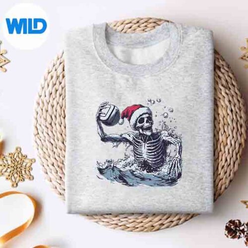Santa Water Polo SVG, Santa Skeleton Playing Water Polo Halloween ...