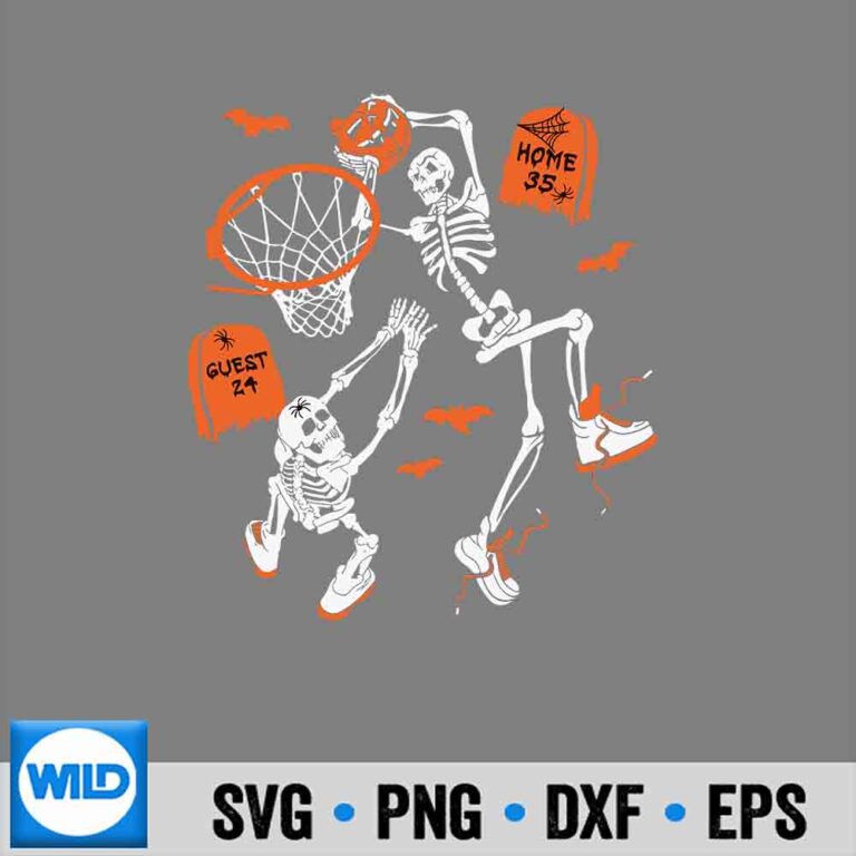 Spooky SVG, Spooky Skeleton Dunking Basketball Graveyard Halloween SVG ...