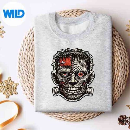 Zombie Face Halloween SVG, Vintage Horror Zombie Face With Stitches And ...
