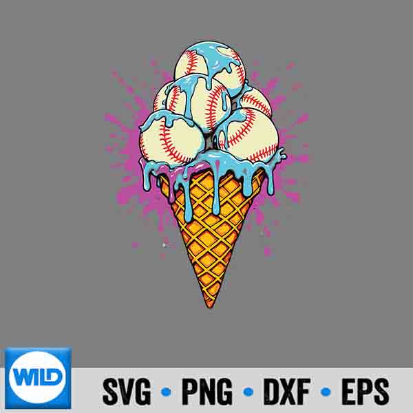 Baseball Ice Cream SVG, Baseball Ice Cream Watercolor Baseball Youth ...