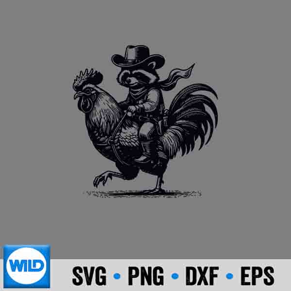 Raccoon Cow Hat Rooster SVG, Raccoon With Cow Hat Boots Riding Rooster ...