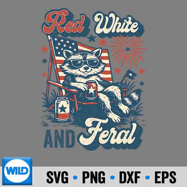 red white feral SVG, Red White And Feral Raccoon 4th Of July Patriotic ...