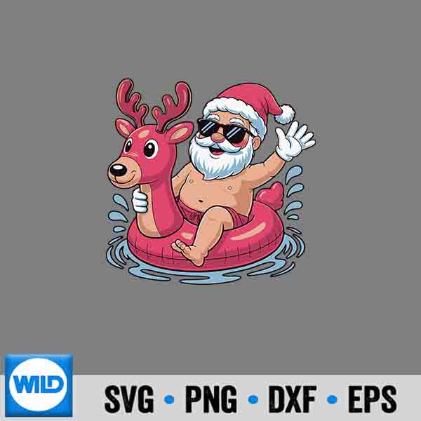 Santa Pool Party SVG, Santa Swimming At Pool Christmas In Summer July ...
