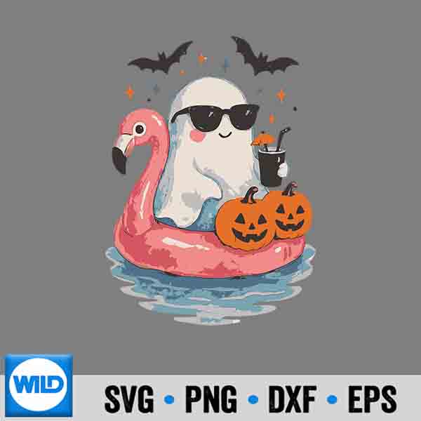 Summer Ghost SVG, Summer Ghost Watercolor Cute Ghost With Flamingo ...