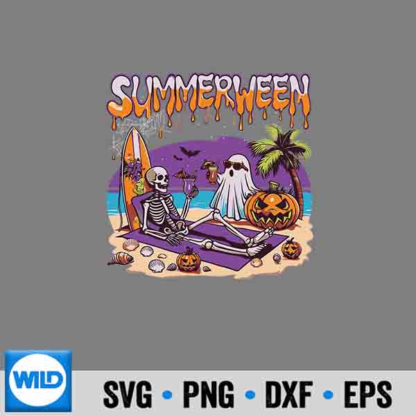 Ghost Beach Halloween SVG, Summerween Skeleton Ghost Beach Spooky ...