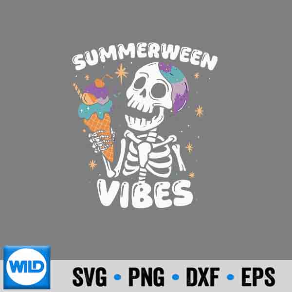 Skeleton Ice Cream SVG, Summerween Vibes Skeleton Ice Cream Art Summer ...