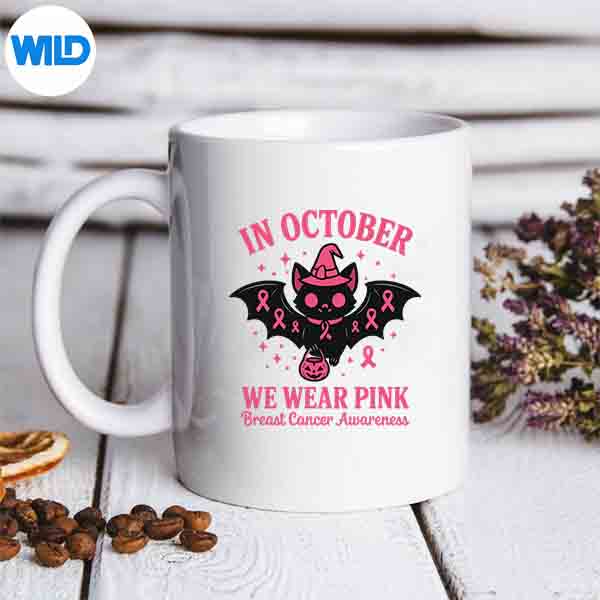 Bat Pink Cancer SVG, Breast Cancer Bat Halloween We Wear Pink In ...