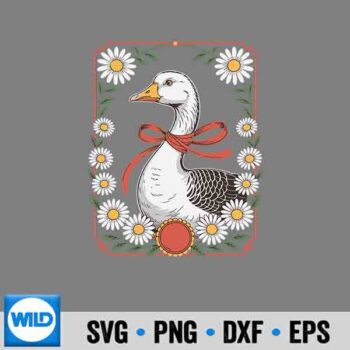 Cottagecore Goose Bow SVG, Cottagecore Goose With Red Bow And Daisy ...