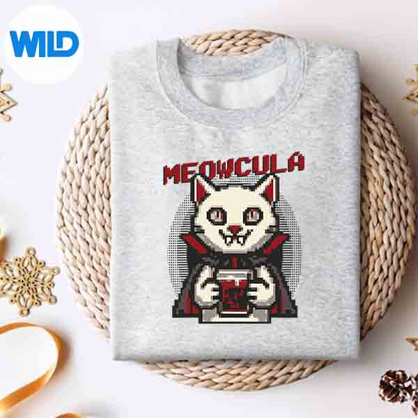 Meowcula Cat SVG, Meowcula Pixel Art Vampire Cat Halloween SVG - WildSvg