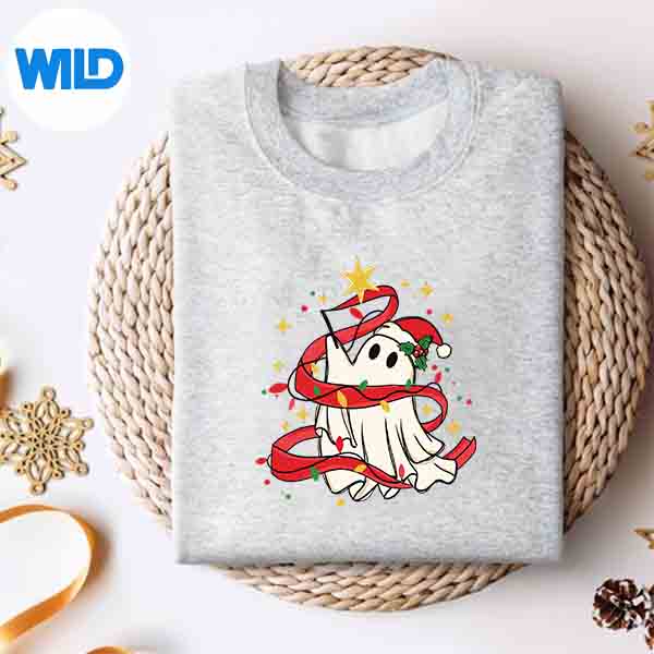 Ghost Tree SVG, Retro Ghost Christmas Tree Santa Hat Spooky SVG - WildSvg