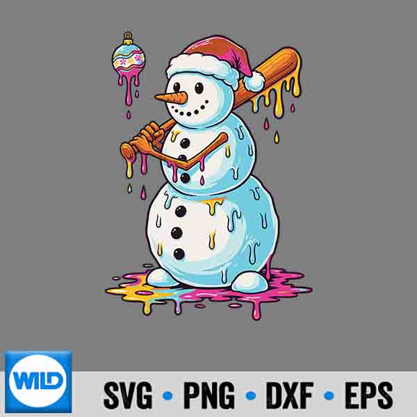 Snowman Baseball Xmas SVG, Christmas Baseball Snowman Drip SVG - WildSvg