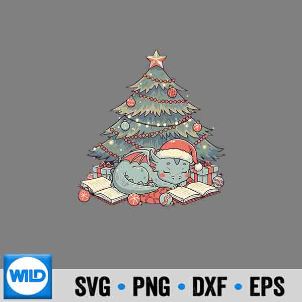 Dragon Under Tree Xmas SVG, Cute Christmas Dragon Sleeping Under Tree ...