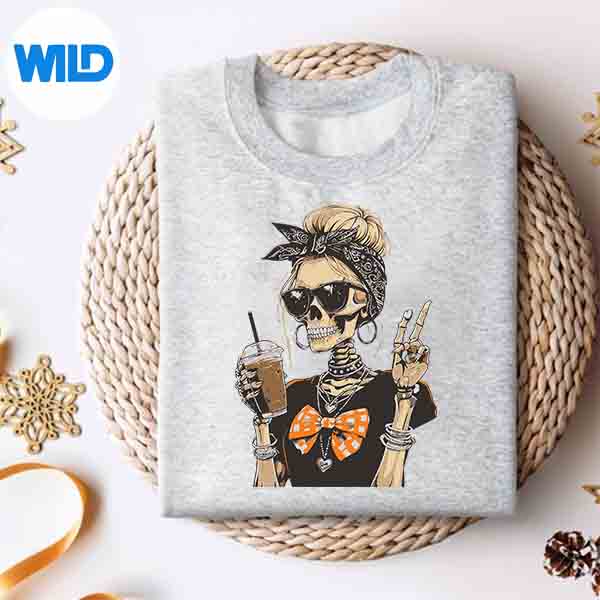 Coffee Skeleton SVG, Skeleton Girl Drinking Coffee Peace Sign SVG - WildSvg