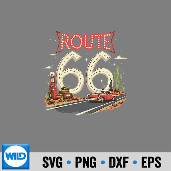 Route 66 SVG, Retro Route 66 Desert Scene With Red Vintage Car SVG ...