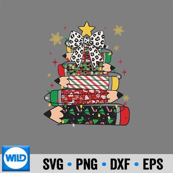 Teacher Lights SVG, Teacher Christmas Tree Lights Pencil Leopard Print ...